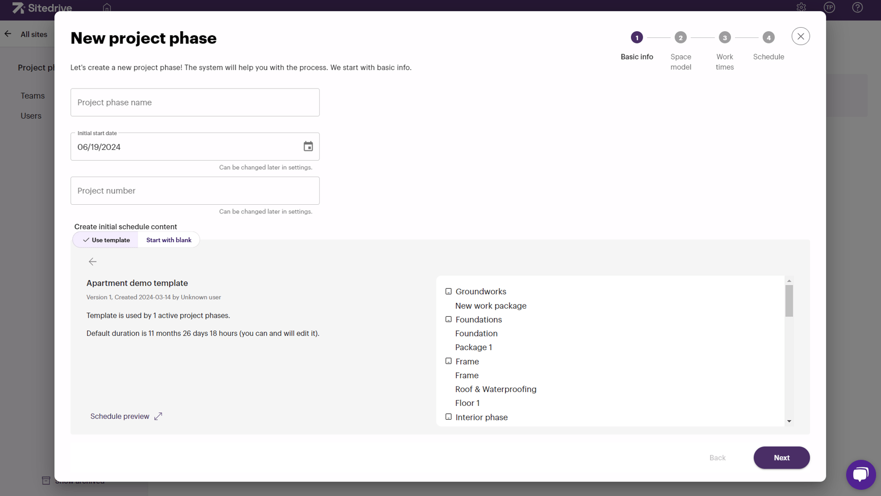 Setting up a new site and a schedule